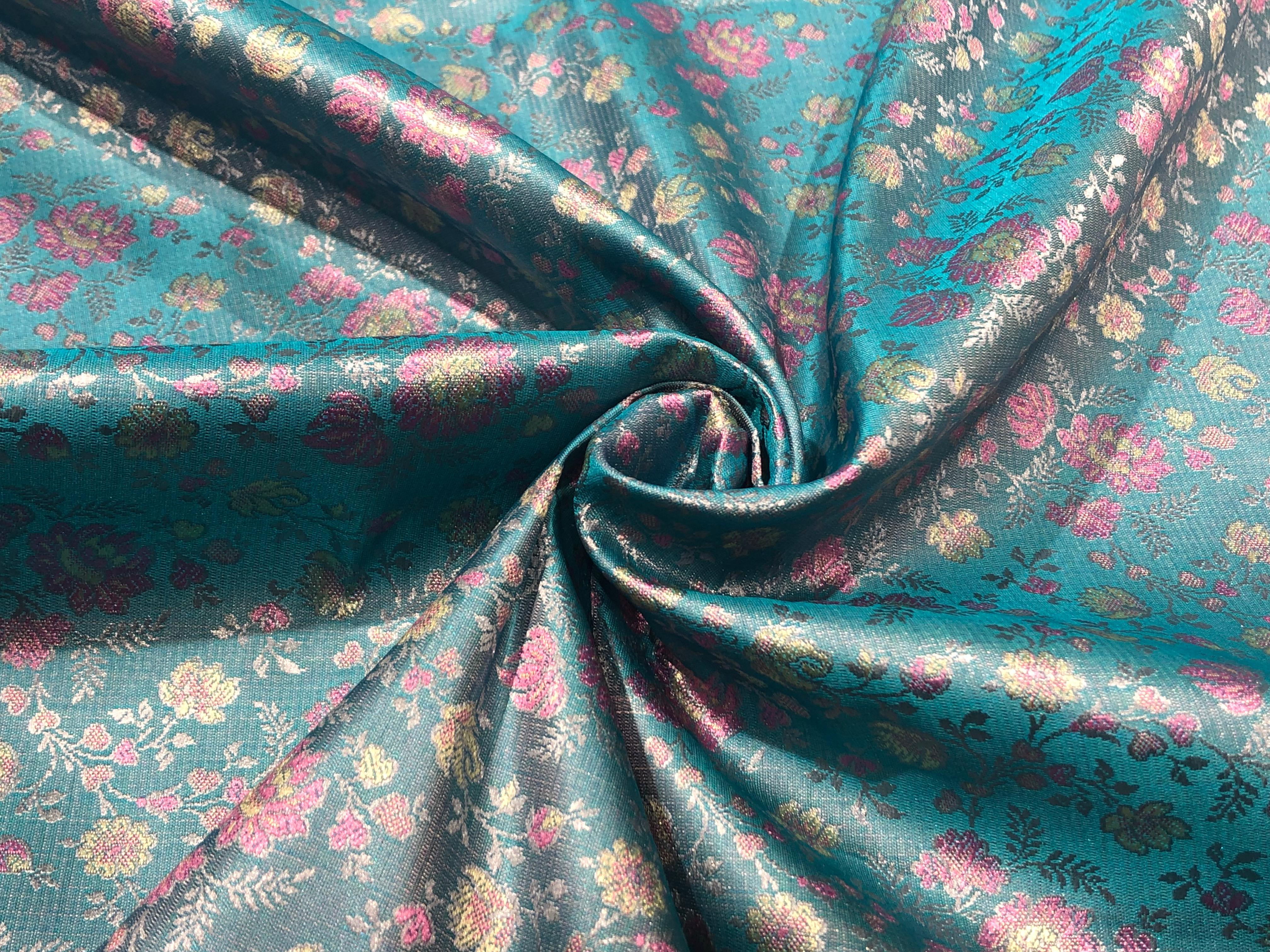 Silk Brocade Fabric Floral Jacquard Available In 2 Colors Turquoise Bl silk-brocade-fabric-floral-jacquard-available-in-2-colors-turquoise-bl