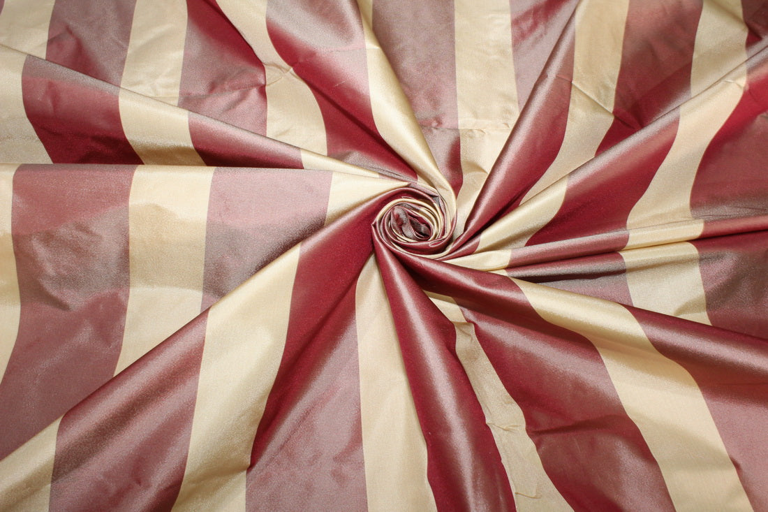 100% Silk Taffeta Fabric CHAMPAGNE AND CHERRY Stripes TAFS159[3] 54&qu – Puresilks.us