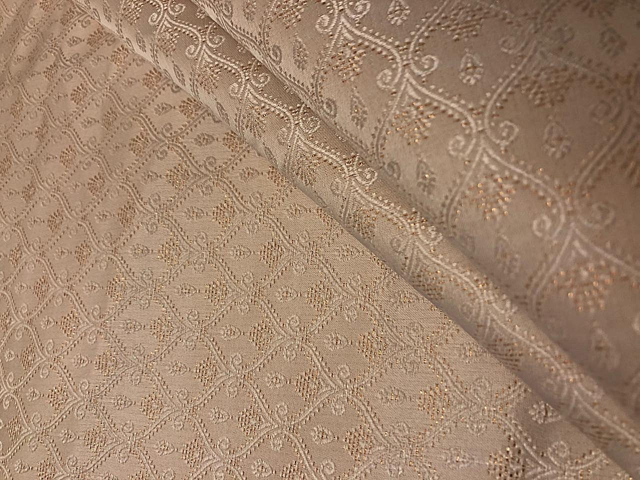 Silk Brocade fabric white ivory tusk with light metallic gold jacquard ...