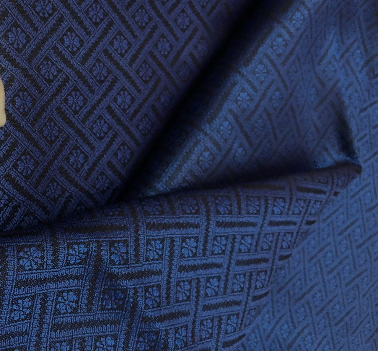 Silk Brocade fabric royal blue geometric 44" BRO1140[2] – Puresilks.us