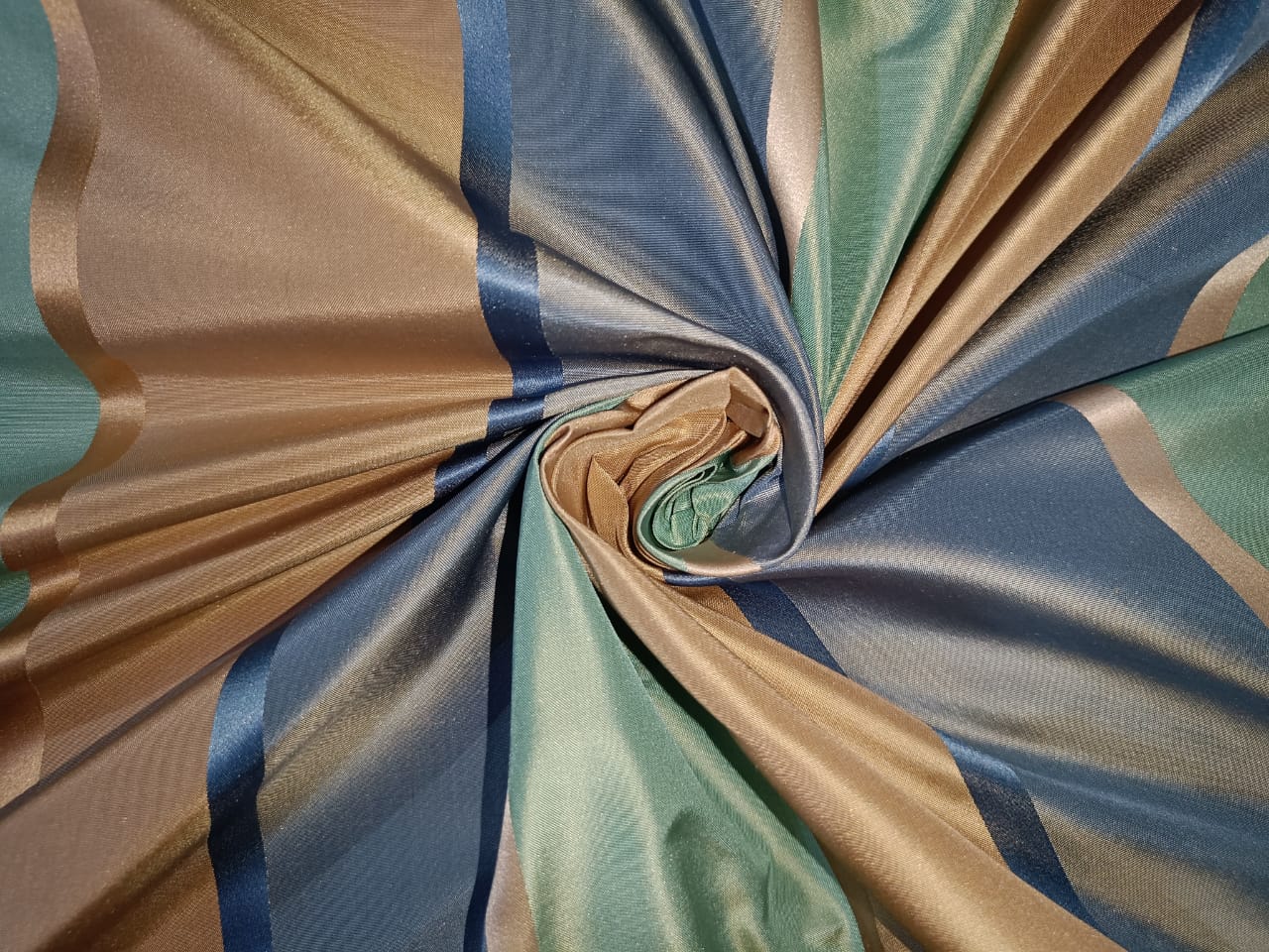 100% SILK TAFFETA FABRIC GREEN,BLUE,BEIGE COLOR WITH SATIN STRIPES 54" – Puresilks.us