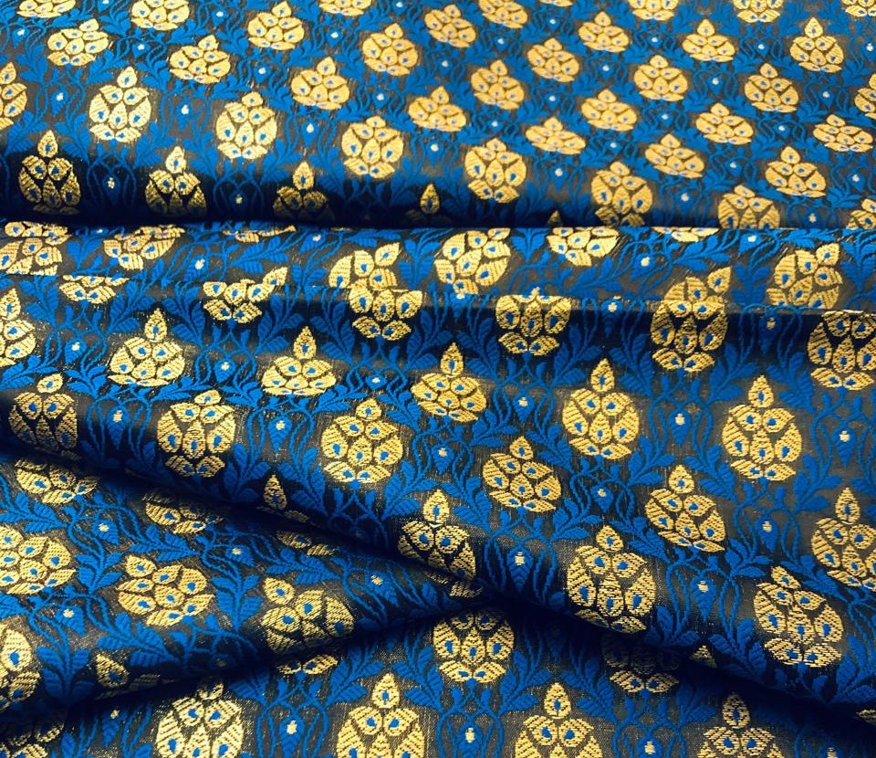 Silk Brocade fabric with metallic gold jacquard motifs all over 44"wid ...