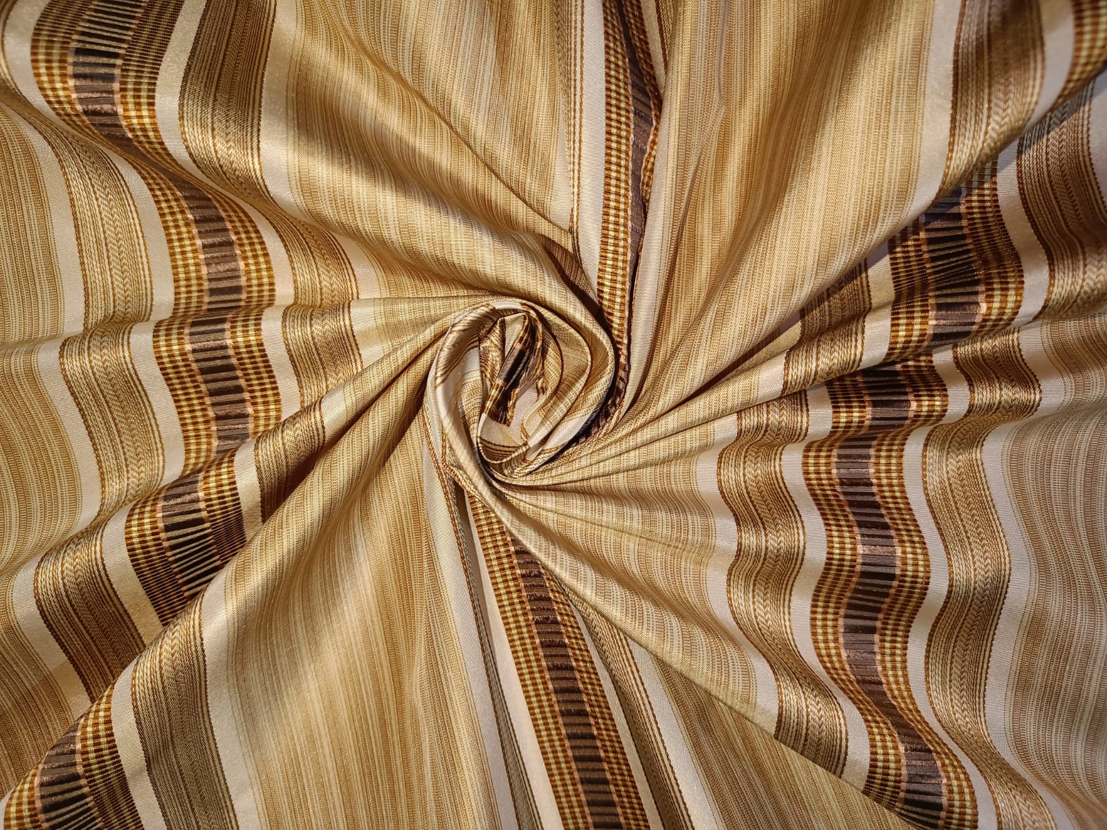 100% SILK TAFFETA FABRIC GOLD X BROWN SATIN STRIPES COLOR 54" wide TAF – Puresilks.us
