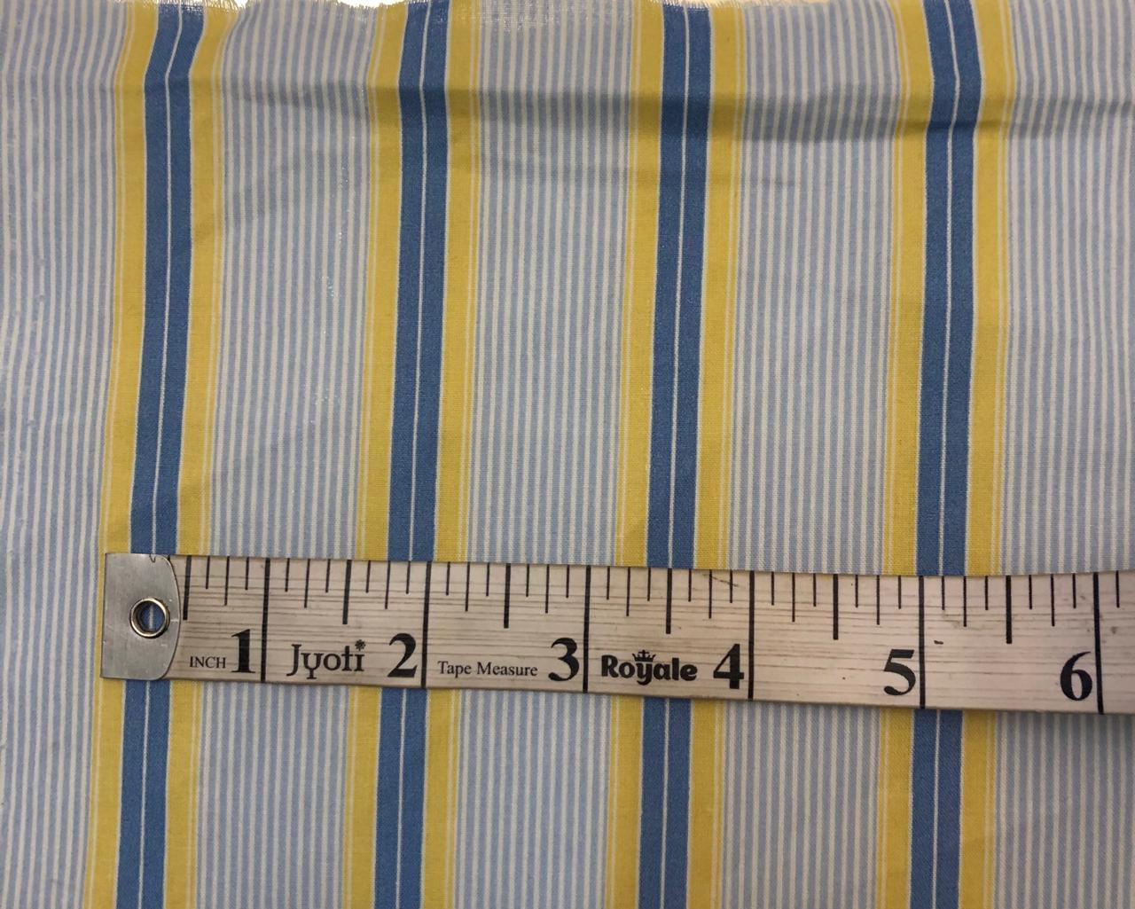 100% Cotton Poplin stripes blue, white and yellow [18909] – Puresilks.us