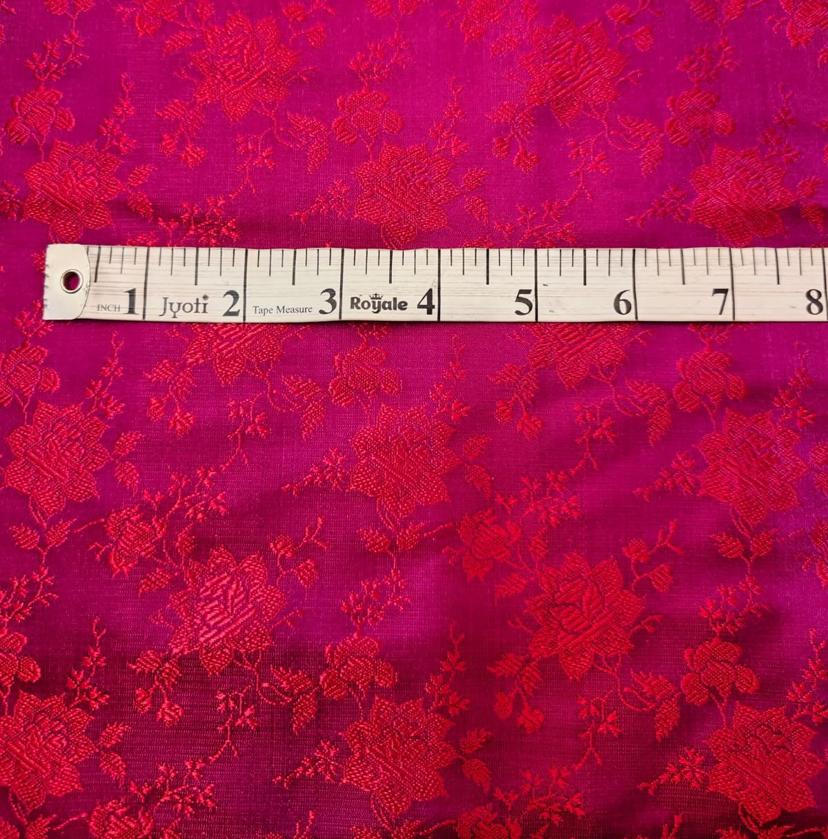 Silk Brocade fabric two tone pink x red floral vines jacquard all over ...