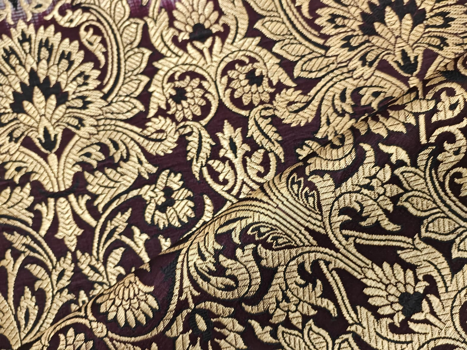Silk Brocade fabric deep burgundy with metallic gold jacquard BRO1148 ...