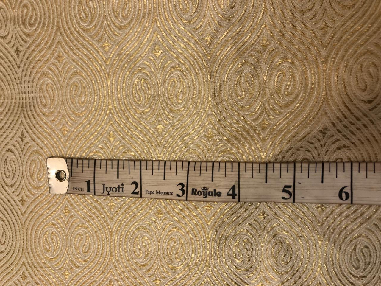 Silk Brocade fabric white ivory with light metallic gold jacquard moti ...