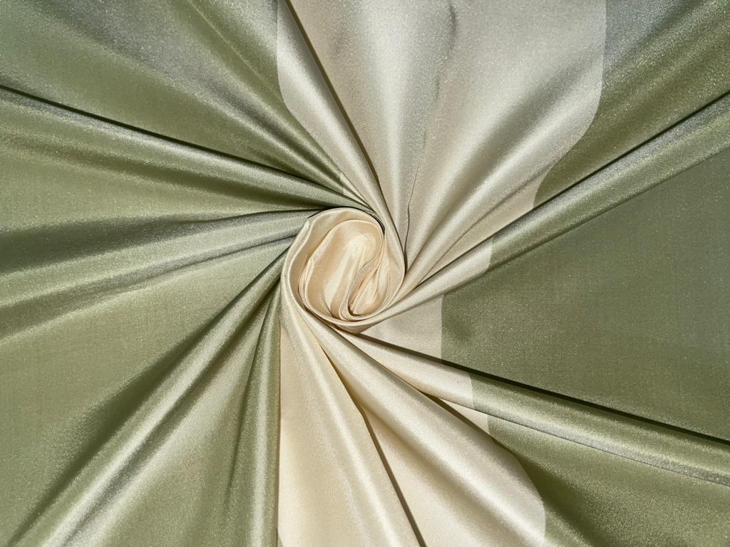 100% Silk Taffeta Fabric Pastel Olive Green , Ivory Cream Stripes 102" – Puresilks.us