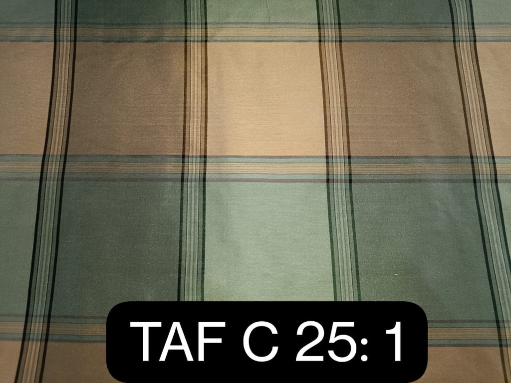 SILK TAFFETA FABRIC blue gold and khaki color plaids 54" wide TAF ...