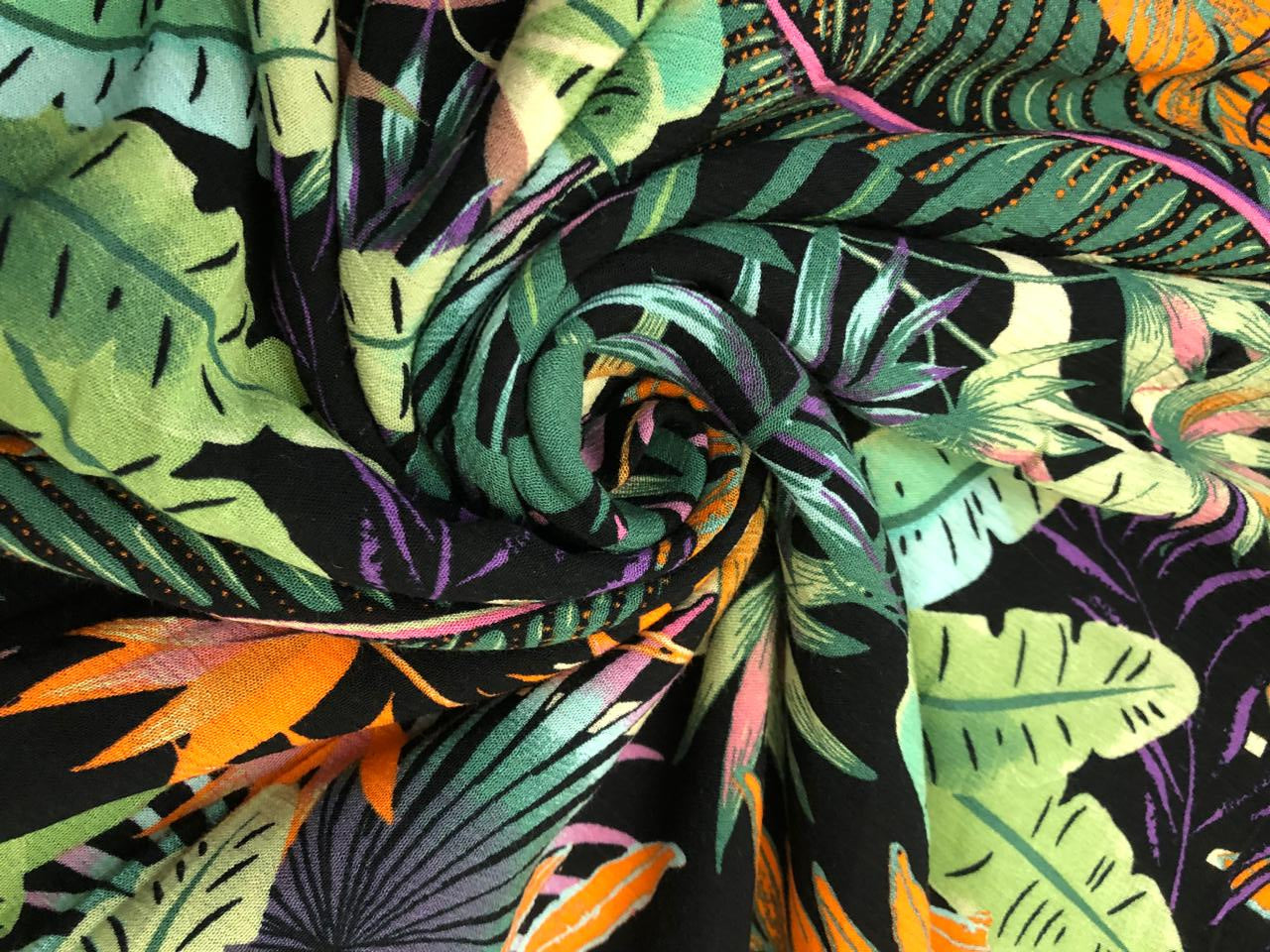 Rayon crepe fabric 58" wide multi color jungle print available in 2 co ...