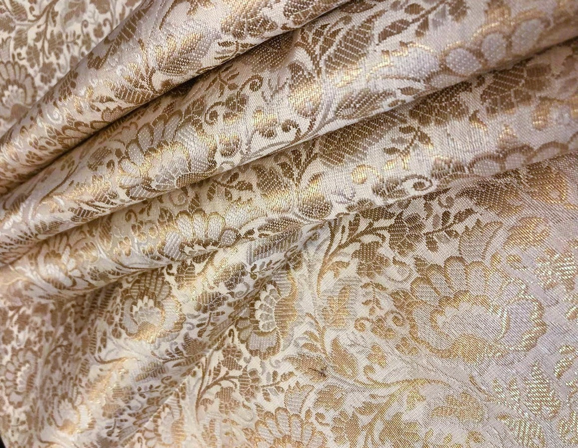 Silk Brocade fabric ivory and light metallic gold floral jacquard all ...