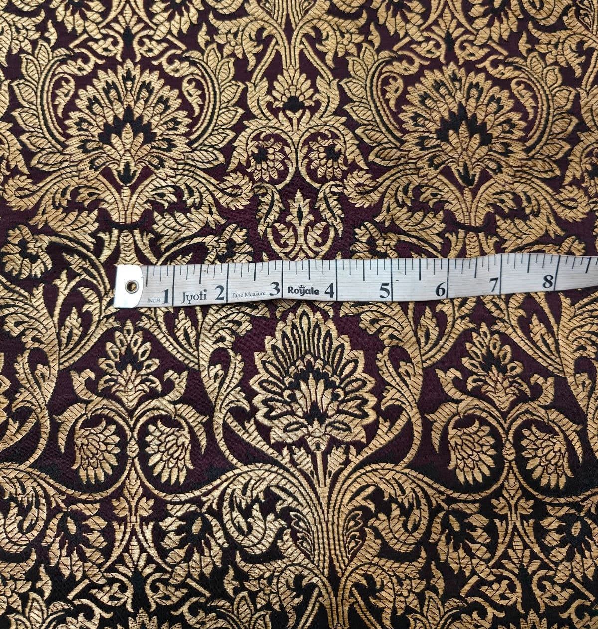 Silk Brocade fabric deep burgundy with metallic gold jacquard BRO1148 ...