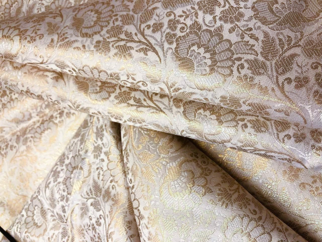 Silk Brocade fabric ivory and light metallic gold floral jacquard all ...