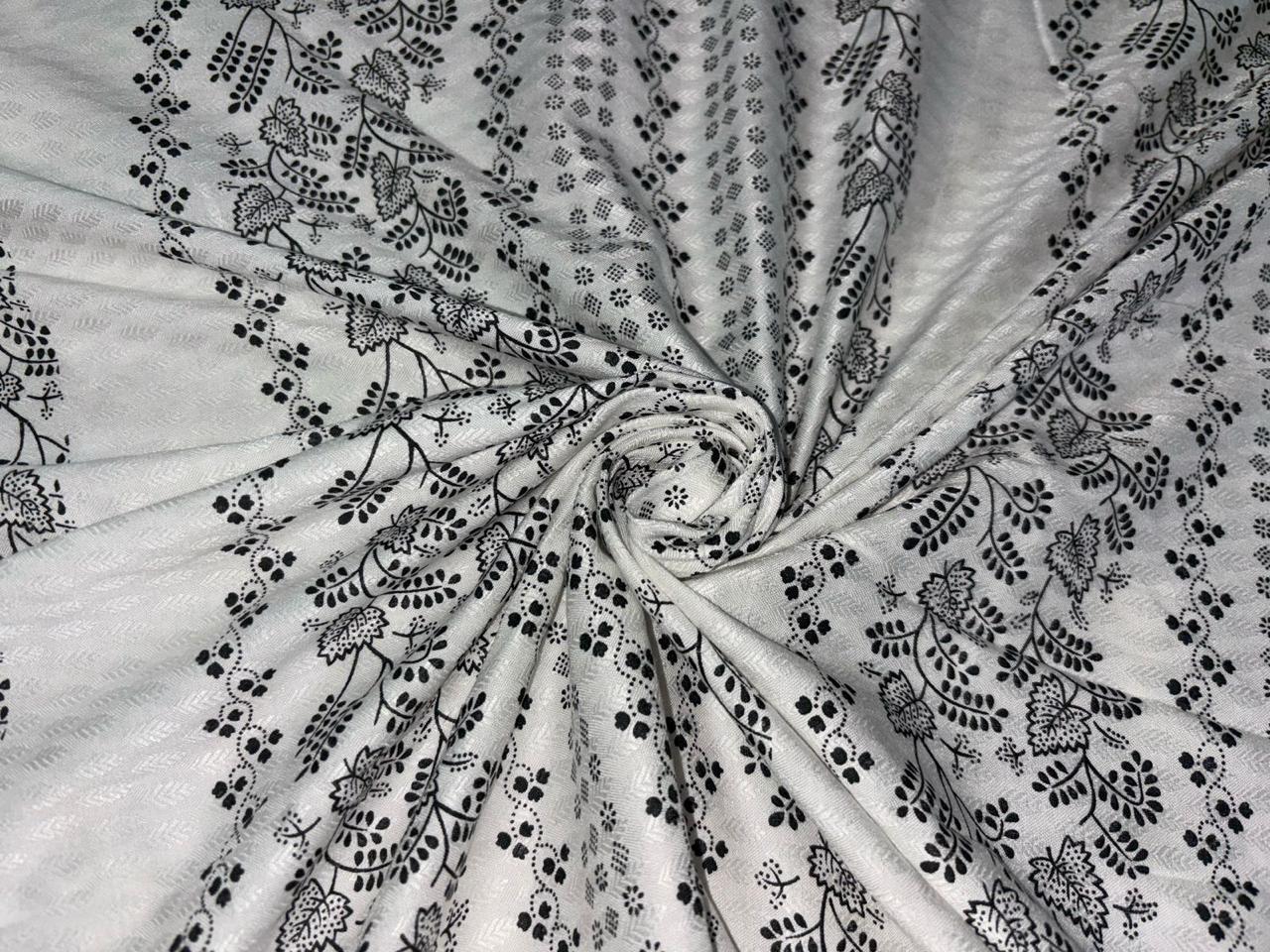 100% Pure Cotton Dobby print fabric black and white floral 58" wide [1 ...