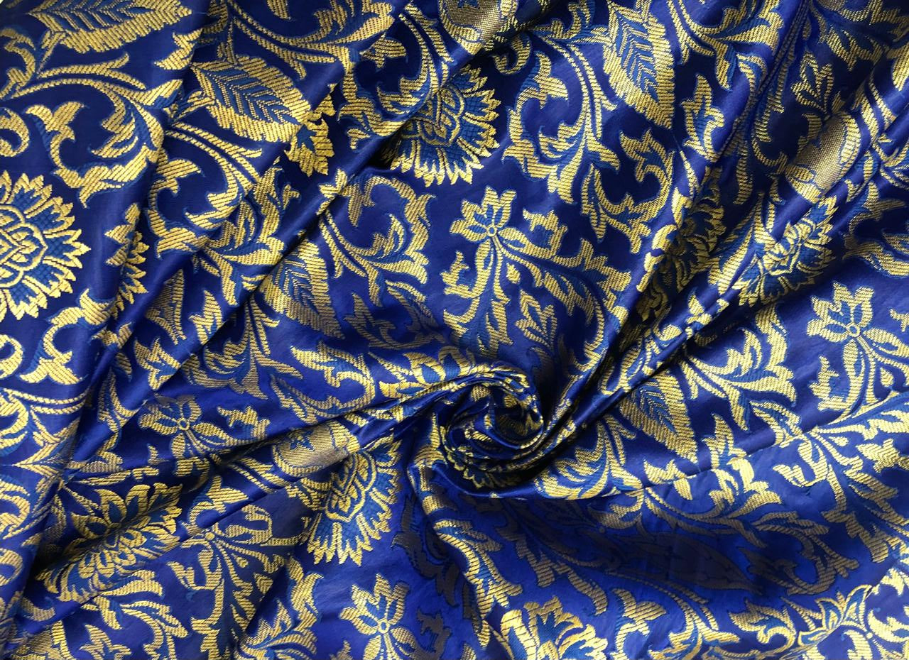 Silk Brocade fabric king khab 44" wide available in 3 colors blue , mi ...