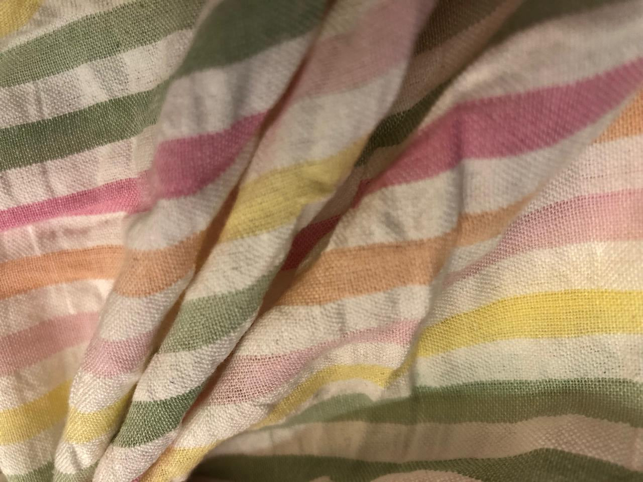 100% Cotton Seer Sucker fabric white with pastel multi color stripes 5 ...