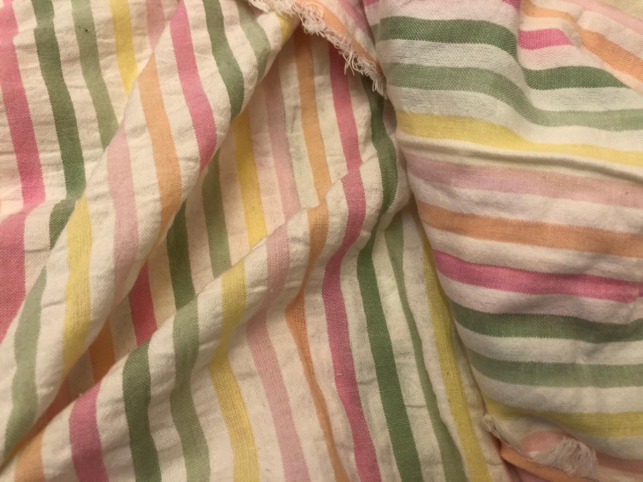 100% Cotton Seer Sucker fabric white with pastel multi color stripes 5 ...