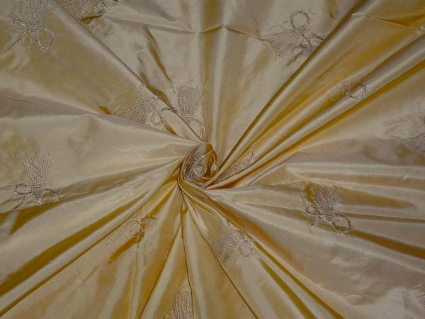 SILK TAFFETA FABRIC LIGHT GOLD X GOLD EMBROIDERY 54" WIDE TAF#E17 – Puresilks.us