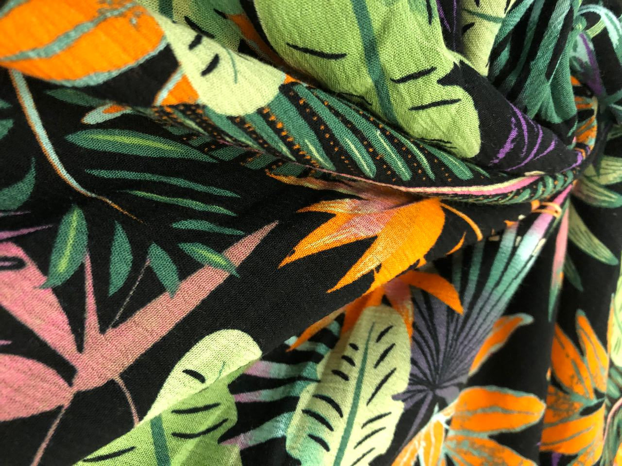 Rayon crepe fabric 58" wide multi color jungle print available in 2 co ...