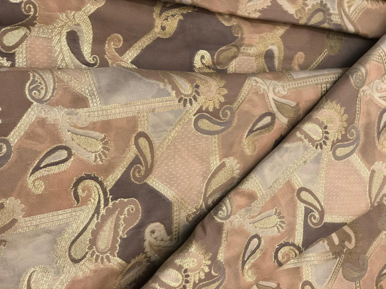 Silk Brocade fabric lilac and pink with white metallic gold paisleys e ...