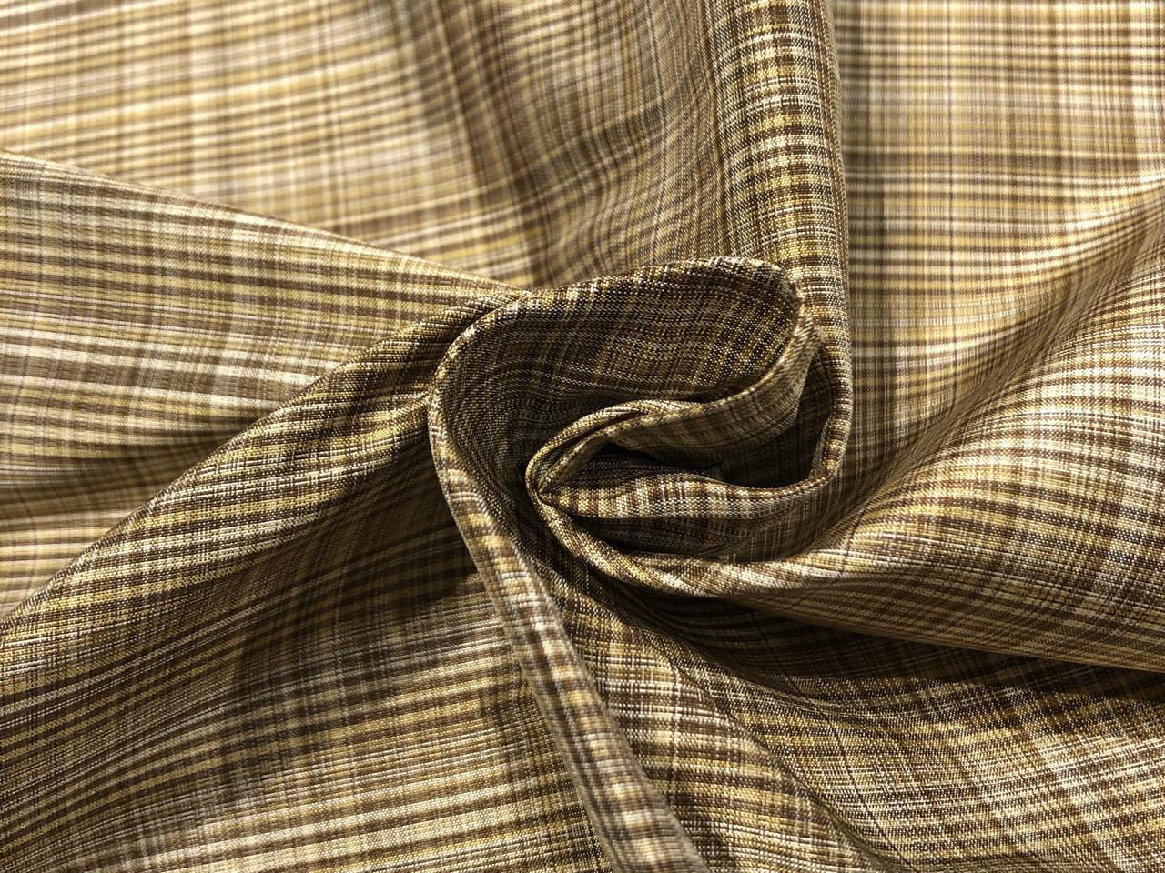 100% PURE SILK TAFFETA FABRIC MICRO PLAIDS shades of brown 54" wide TA ...
