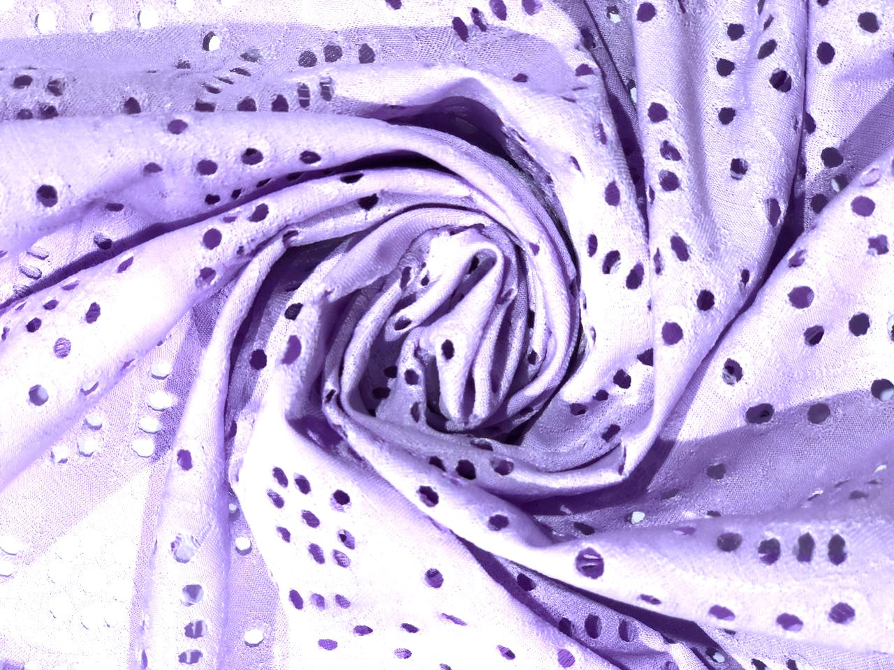 Knitted fabric with cutwork embroidery with slight stretch lilac color ...