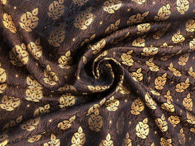 Silk Brocade fabric with metallic gold jacquard motifs all over 44"wid ...