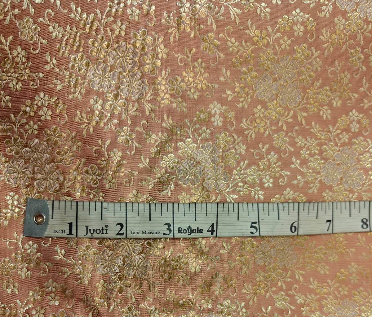 Silk Brocade fabric peach with subtle gold floral jacquard all over 44 ...