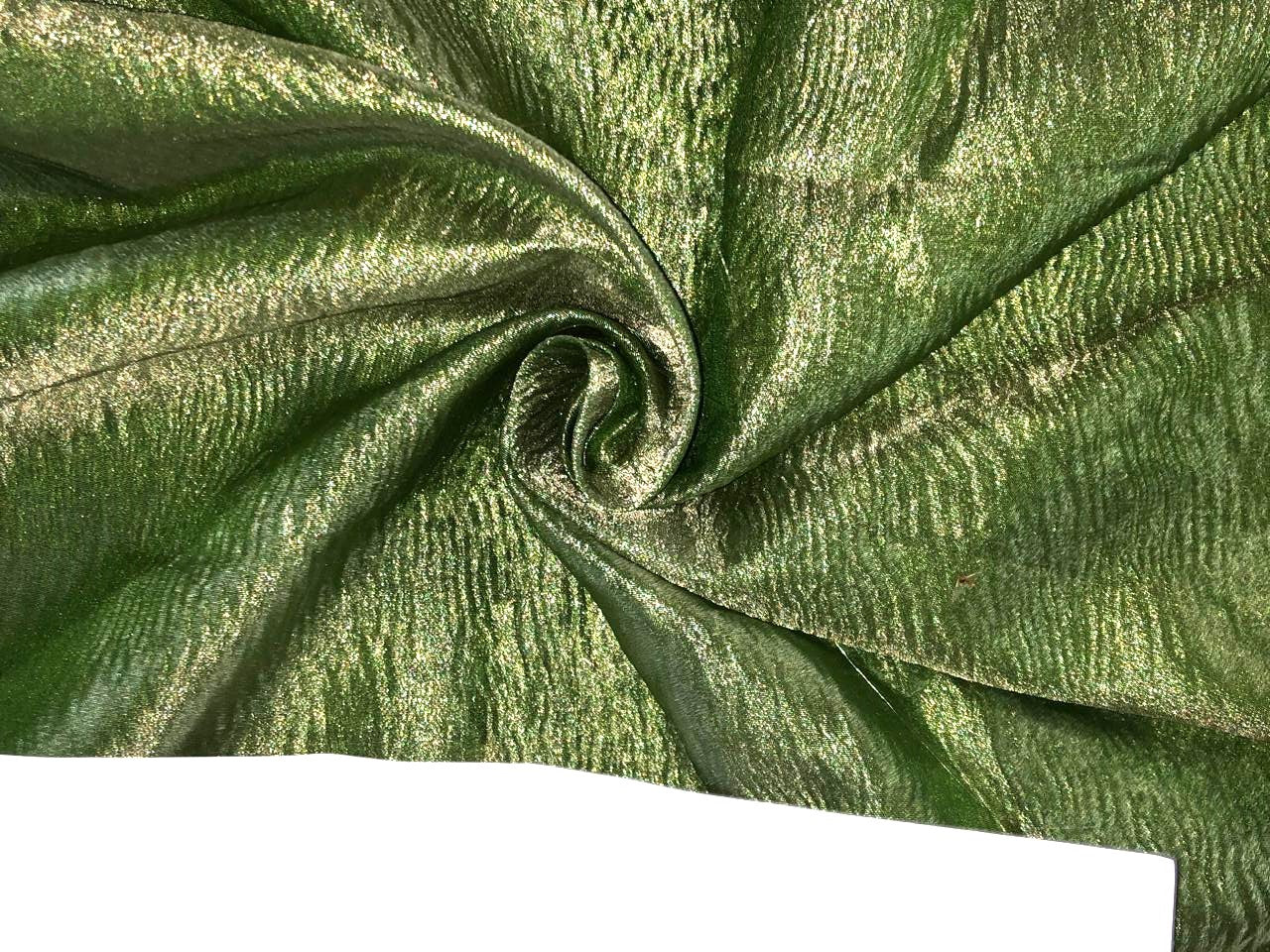 Metallic tissue organza Crinkled [crushed] fabric 44" wide GREEN/SILVE ...