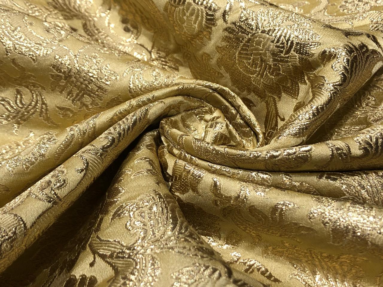 Silk Brocade fabric gold color with metallic gold jacquard 44" wide BR ...