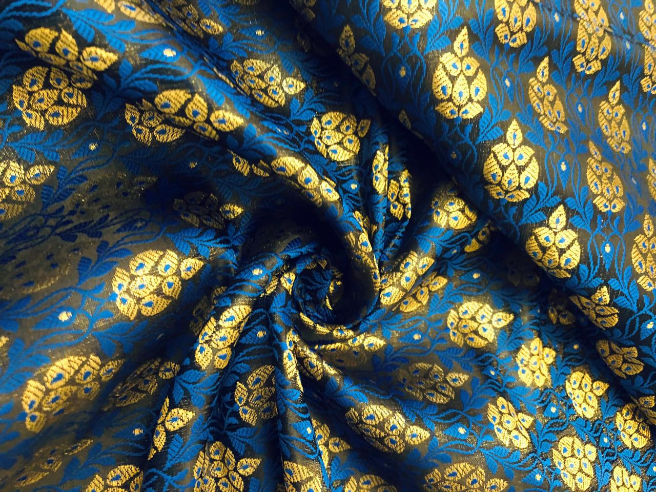 Silk Brocade fabric with metallic gold jacquard motifs all over 44"wid ...