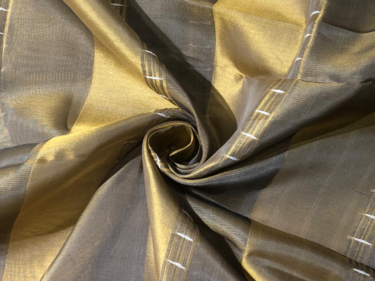 100% Silk mettalic tissue organza fabric gold and gold x black stripes ...