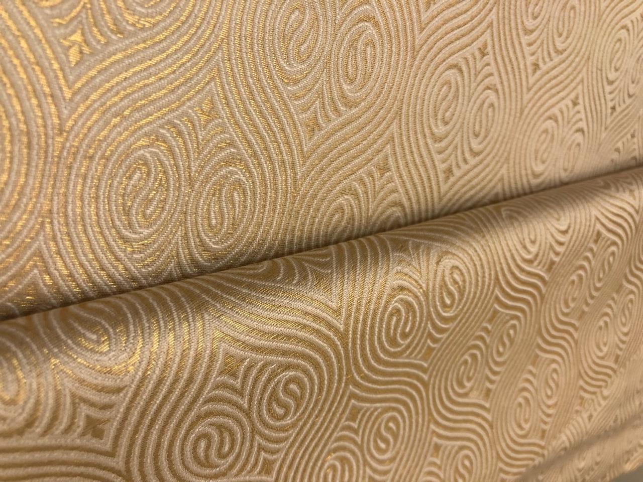 Silk Brocade fabric white ivory with light metallic gold jacquard moti ...