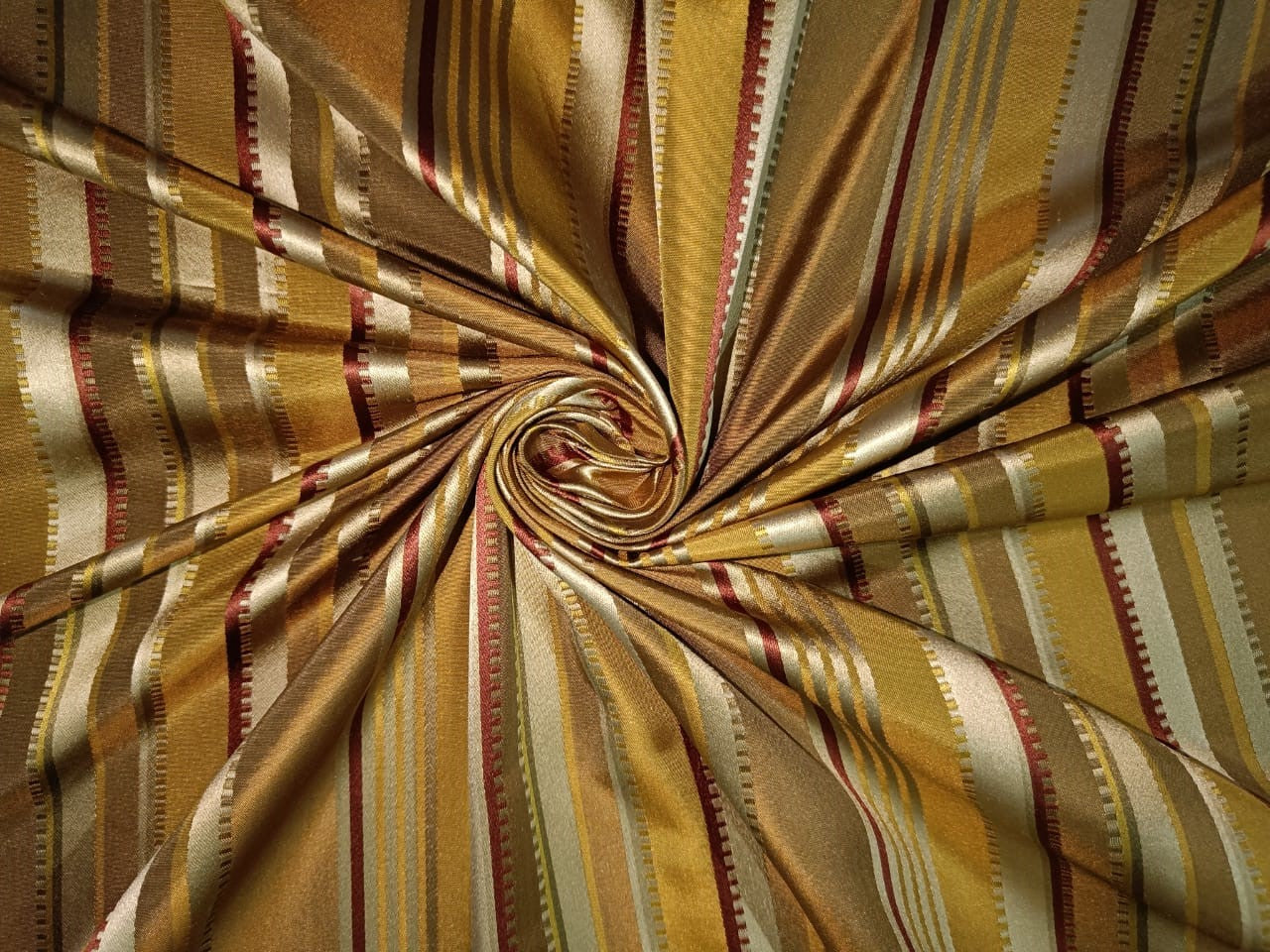 100% SILK TAFFETA Fabric Gold & Wine color with Satin STRIPES 54"w – Puresilks.us
