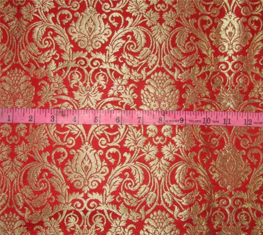 Heavy Brocade fabric Red x metallic gold color 36"wide – Puresilks.us
