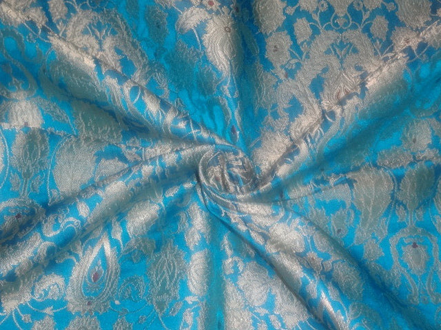 Heavy Brocade Fabric Ocean Blue,Wine & Metallic Gold color 44" wide BR ...