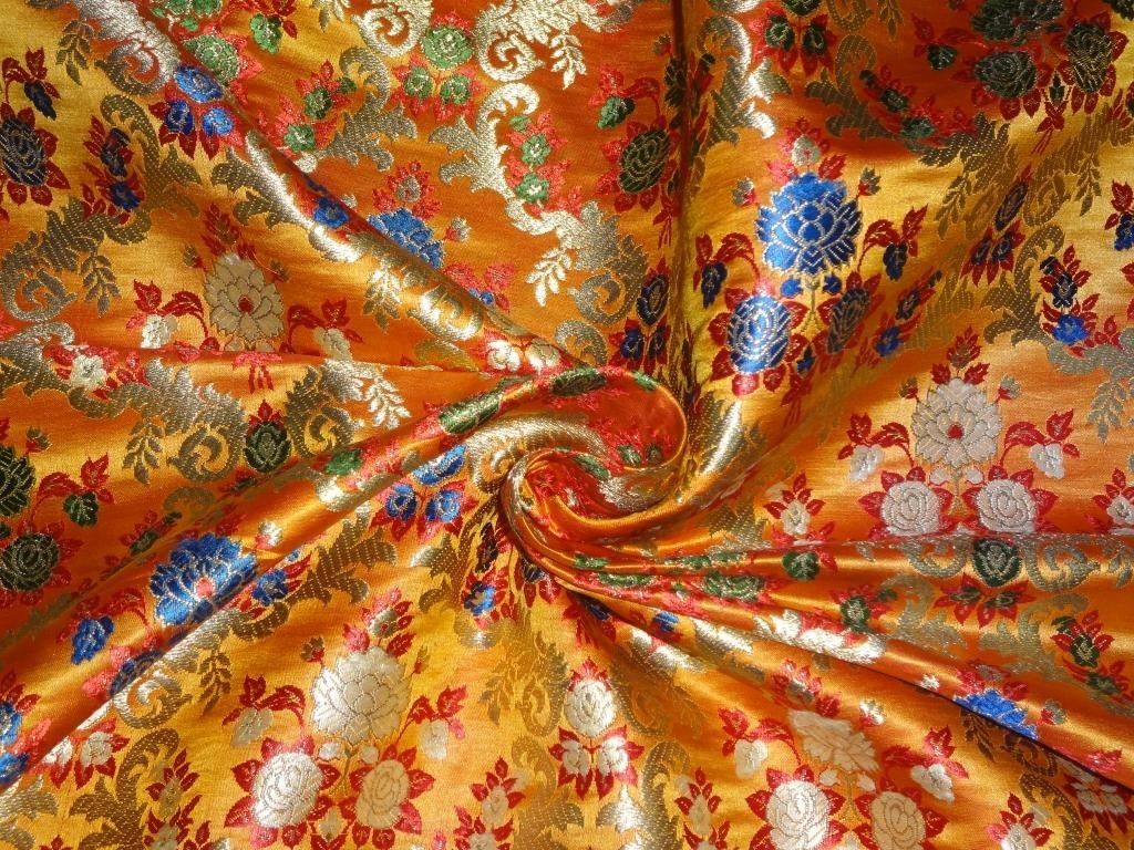 Heavy Brocade Fabric Multi Color,Yellow & Metallic Gold color 36 ...
