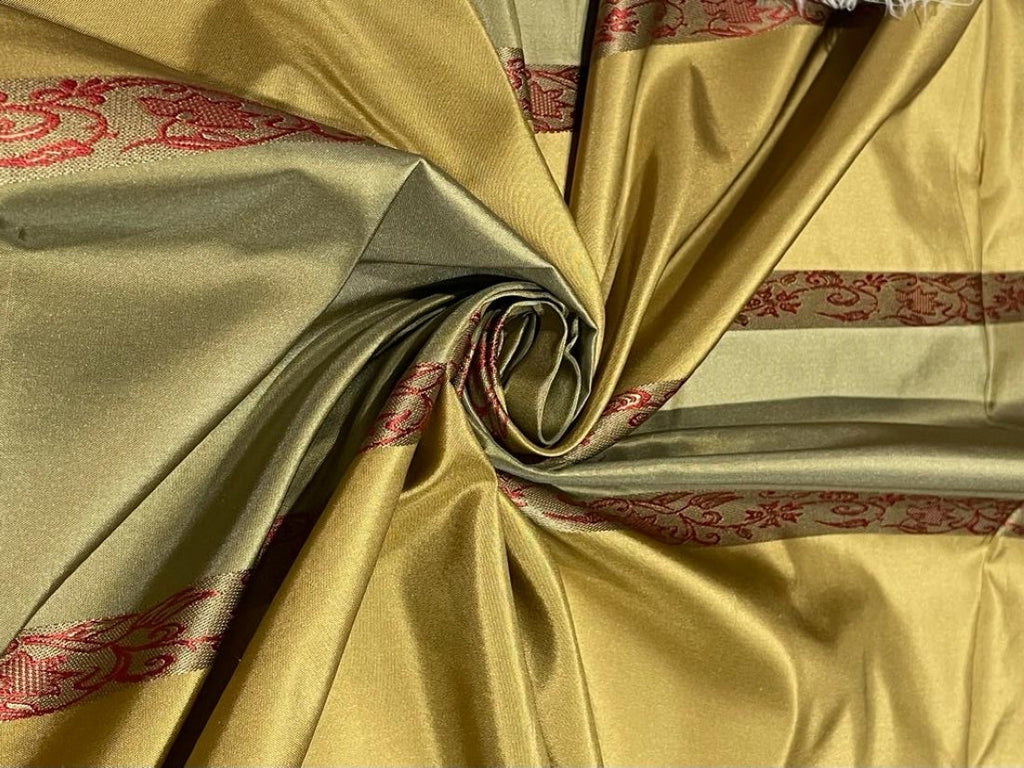Silk taffeta floral dobby fabric-dusty green,gold x satin stripe 54&qu – Puresilks.us