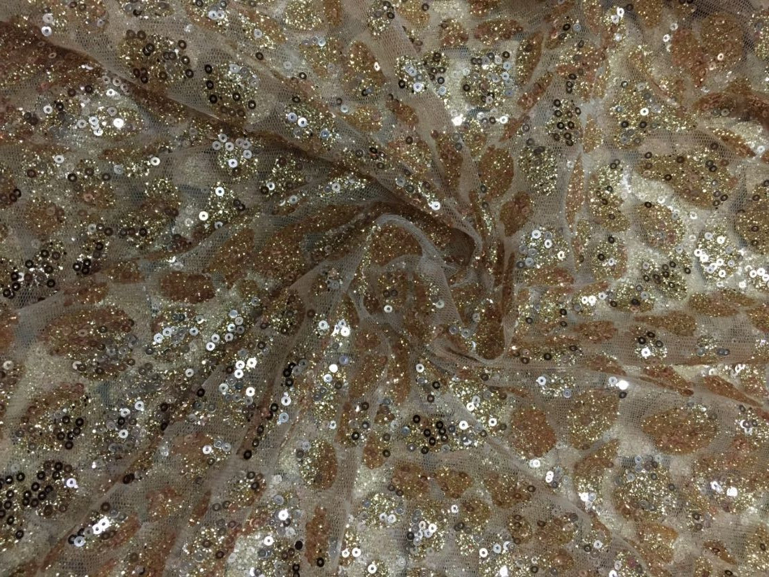 Lycra Net Sequence Fabric with gold and skin color Net 58" Wide ...