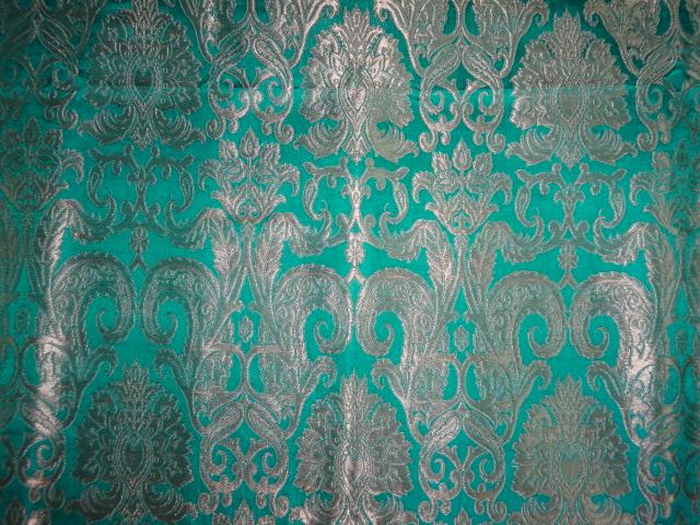 HEAVY BROCADE FABRIC SEA GREEN X METALLIC GOLD – Puresilks.us