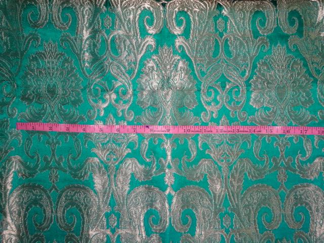 HEAVY BROCADE FABRIC SEA GREEN X METALLIC GOLD – Puresilks.us