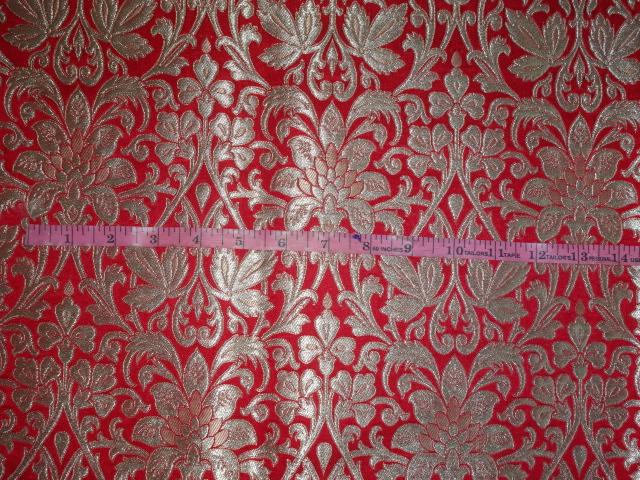 HEAVY BROCADE FABRIC BLOOD RED X METALLIC GOLD – Puresilks.us