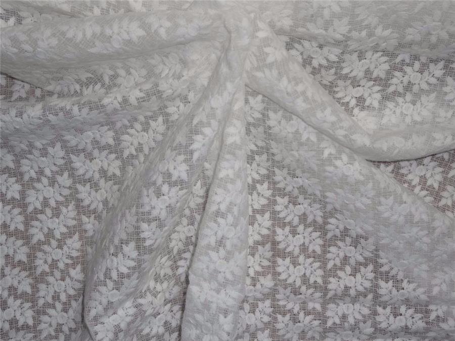white colour cotton organdy fabric 44"wide ~tiny floral embroider ...