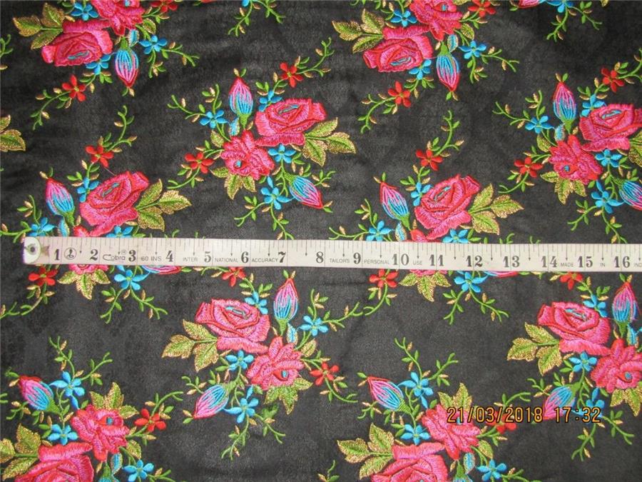 Silk Brocade fabric Black color with embroidery 44" – Puresilks.us