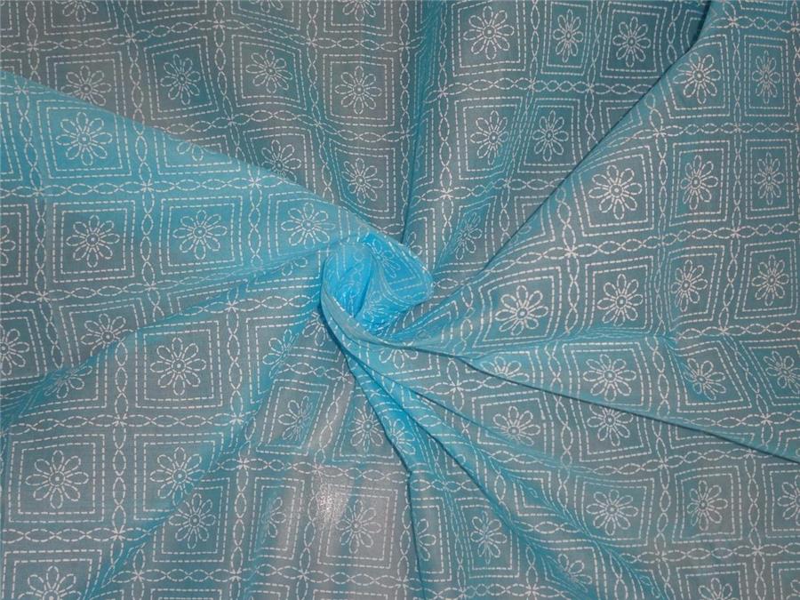 Cotton organdy floral printed fabric blue 44"stiff cotorg-newprin ...