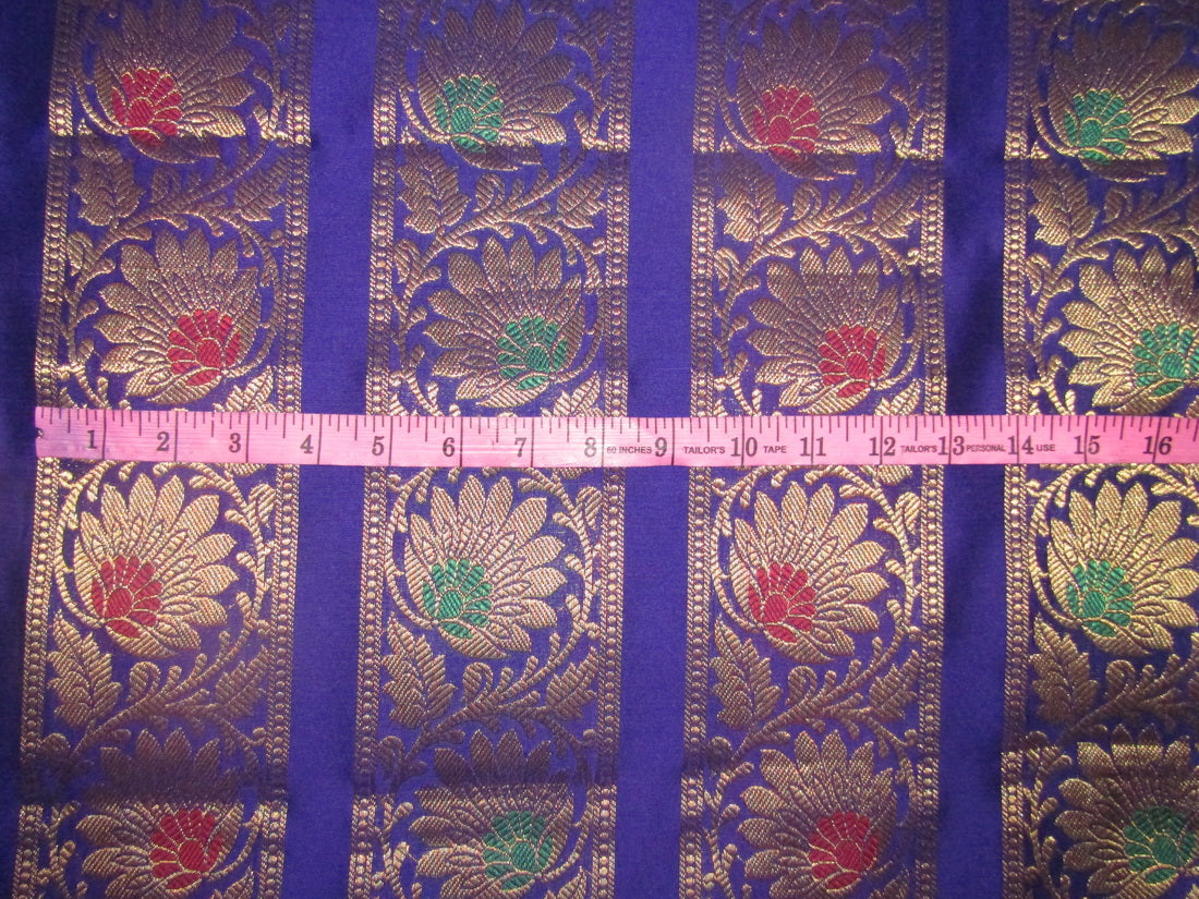 Brocade jacquard fabric ink blue stripe borders 44" – Puresilks.us