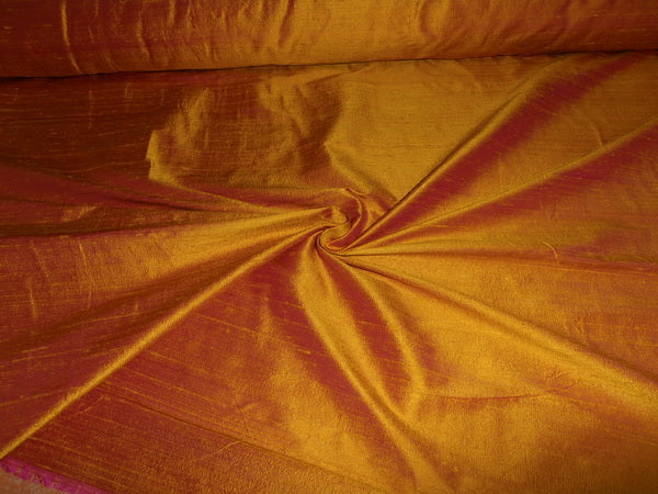 100% Pure SILK Dupioni FABRIC Burning Sun colour 54" wide with sl ...