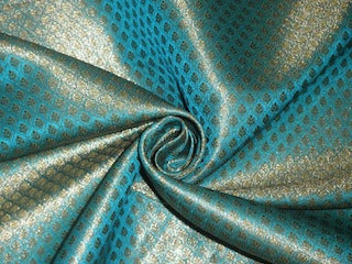 Silk Brocade fabric Sea Blue,Green & Metallic Gold Color BRO206[2 ...