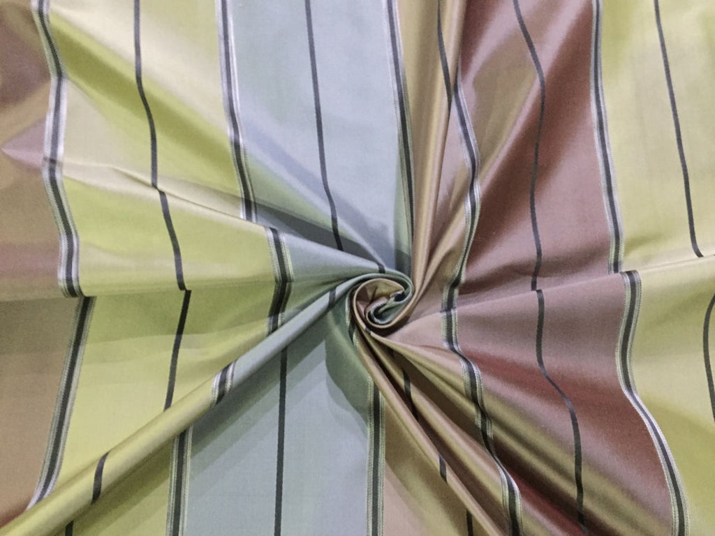 100% Silk Taffeta satin stripes fabric multi color shades of dusty gre – Puresilks.us