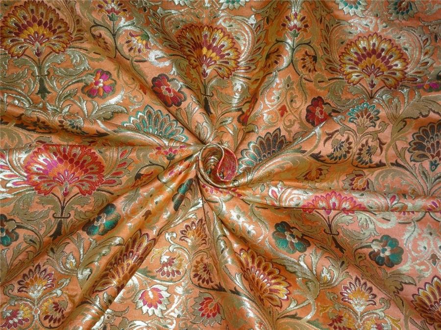 Heavy BROCADE FABRIC orange,hot pink & Metallic GOLD COLOR – Puresilks.us
